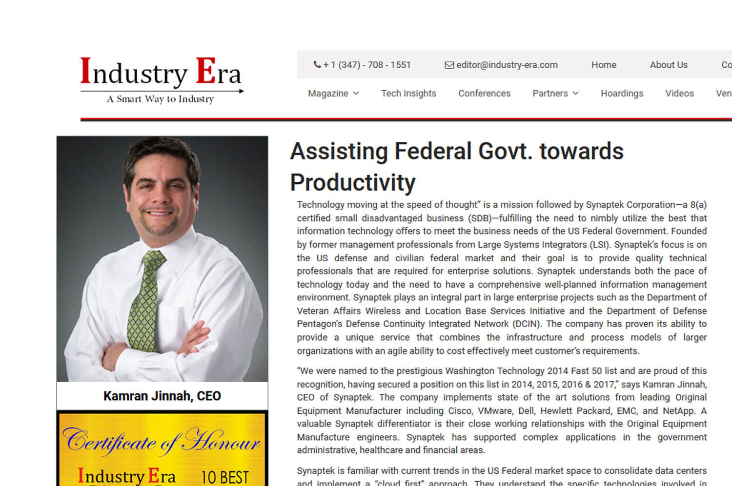 TekSynap awarded 10 Best Cloud Solution Providers for 2018 - TekSynap