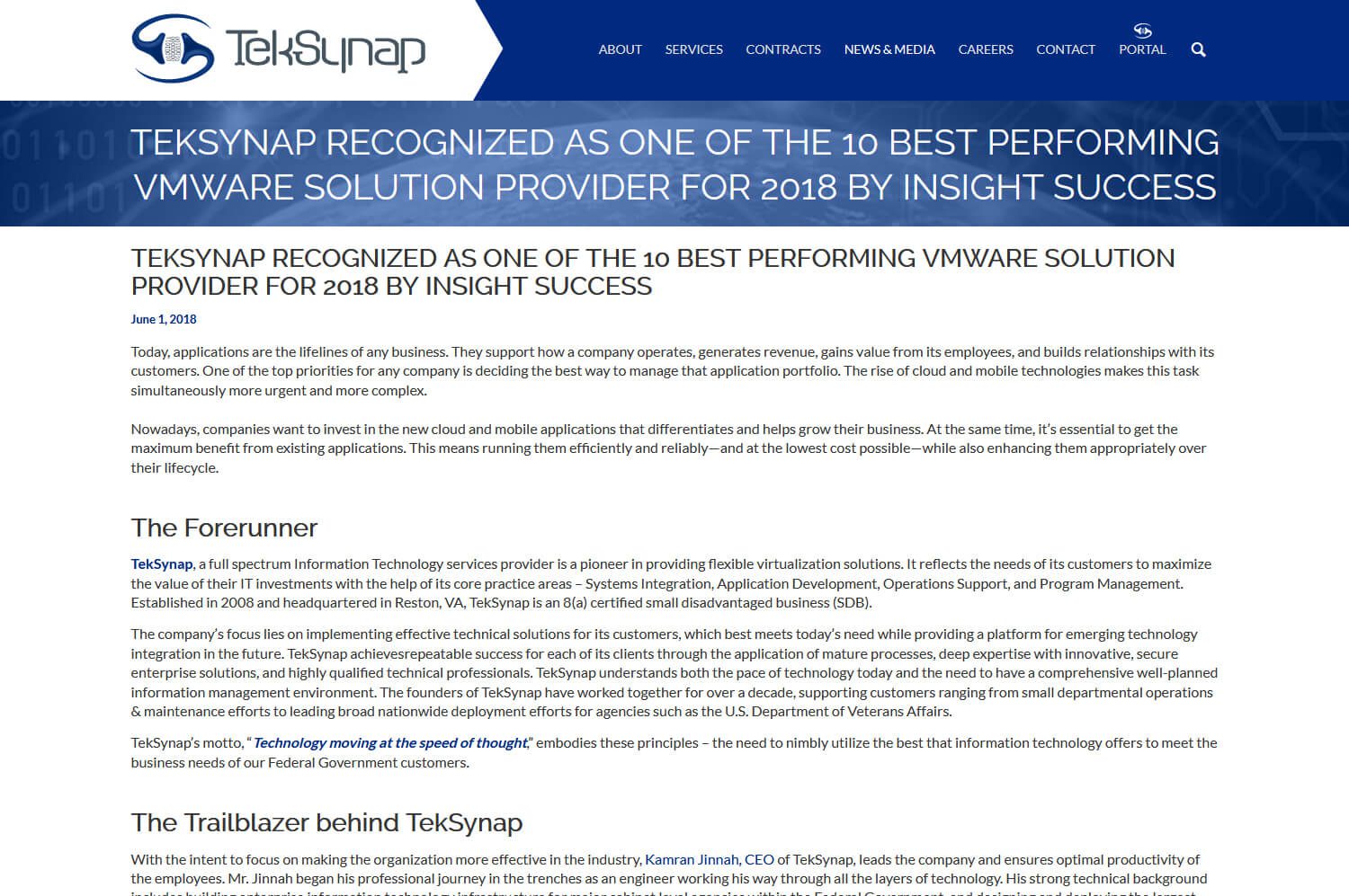 TekSynap Recognized as one of the 10 Best Performing VMware Solution Provider for 2018 by ...